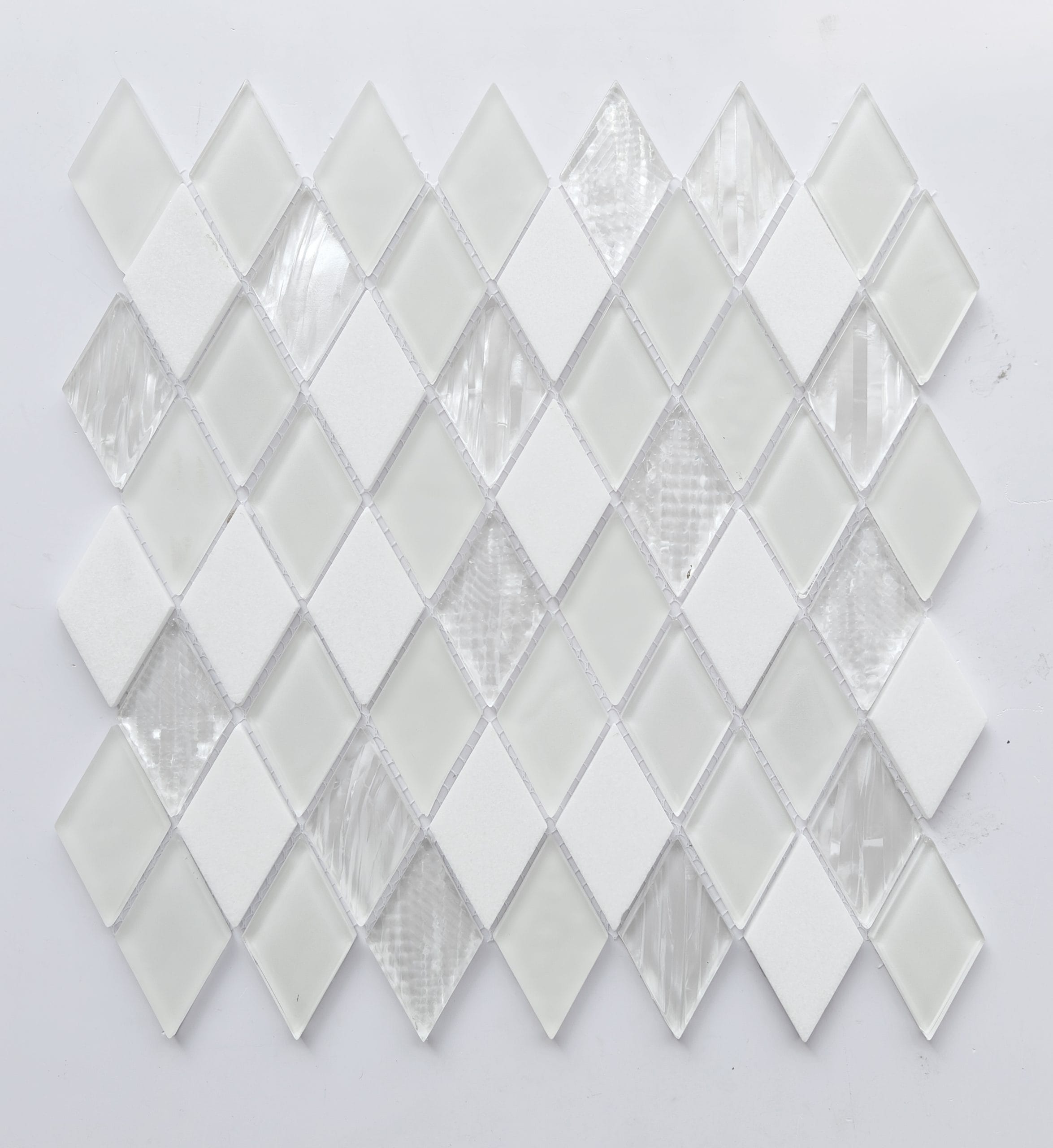 Luxury White Rhombus Diamond Shape Glass Mosaic – Sino-building
